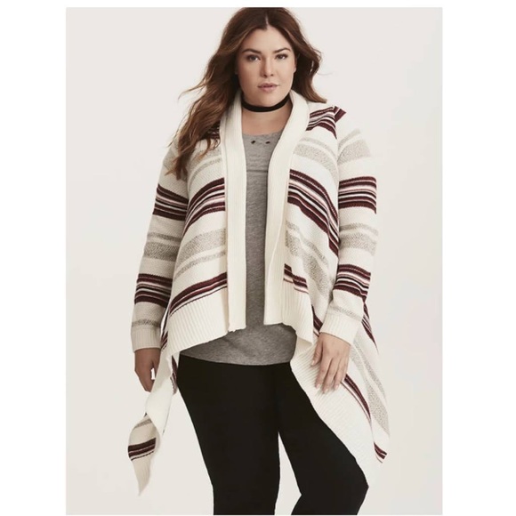 torrid | Sweaters | Torrid Striped Kint Drape White Cardigan | Poshmark